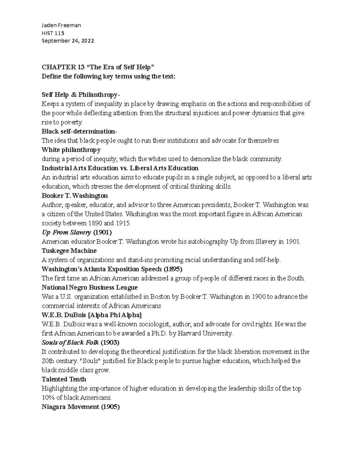 Ch 13 Assignment History 115 - HIST 115 September 24, 2022 CHAPTER 13 “The Era of Self Help ...