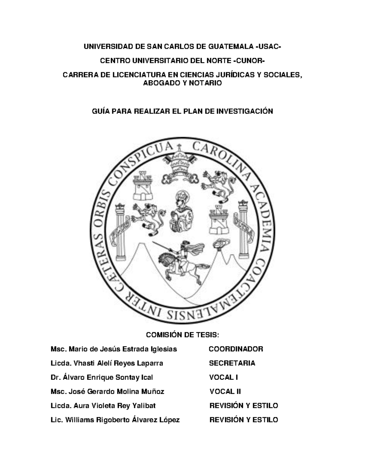 GUÍA DEL PLAN DE INVESTIGACION, PROCESO DE TESIS. - UNIVERSIDAD DE SAN ...