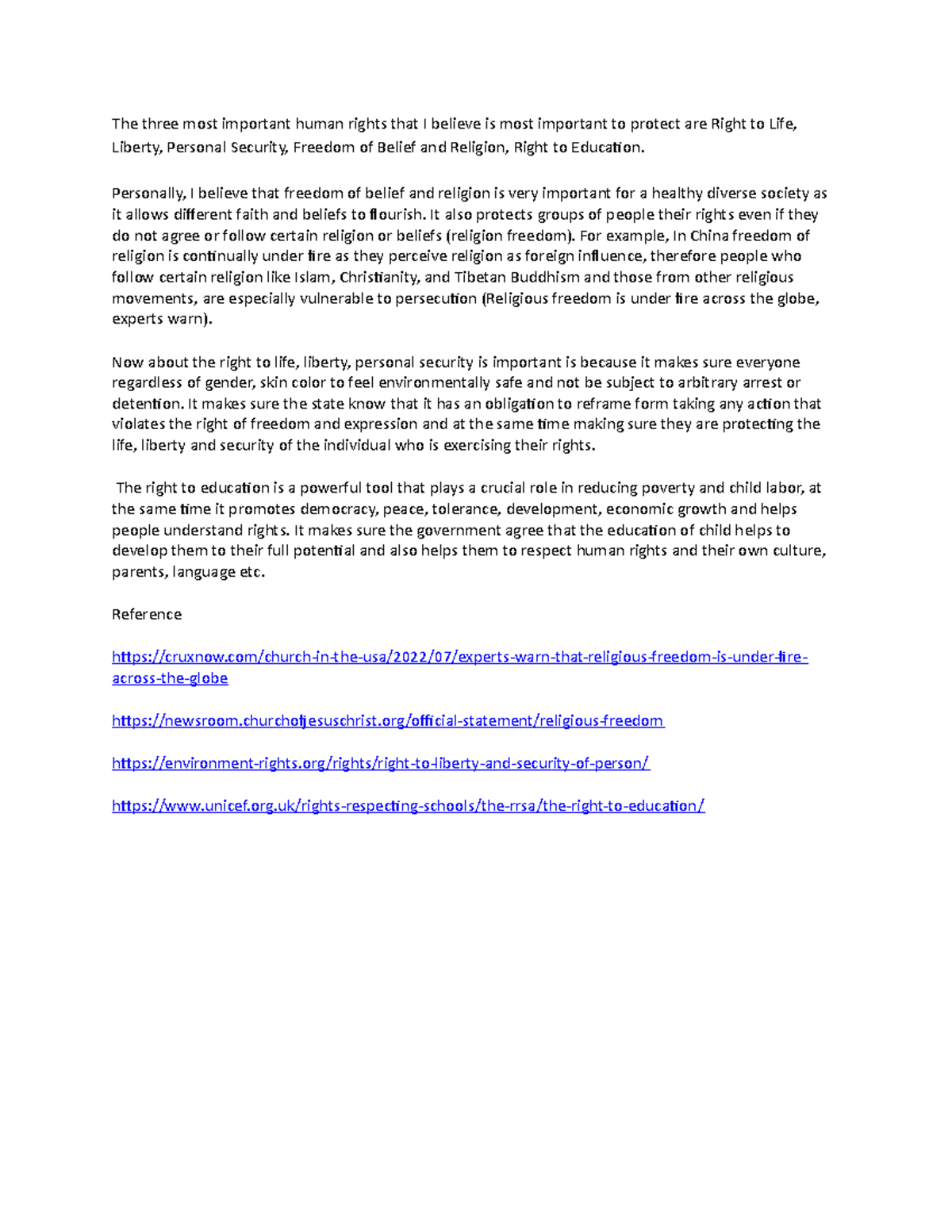 Discussion assignment unit 3 - The three most important human rights ...