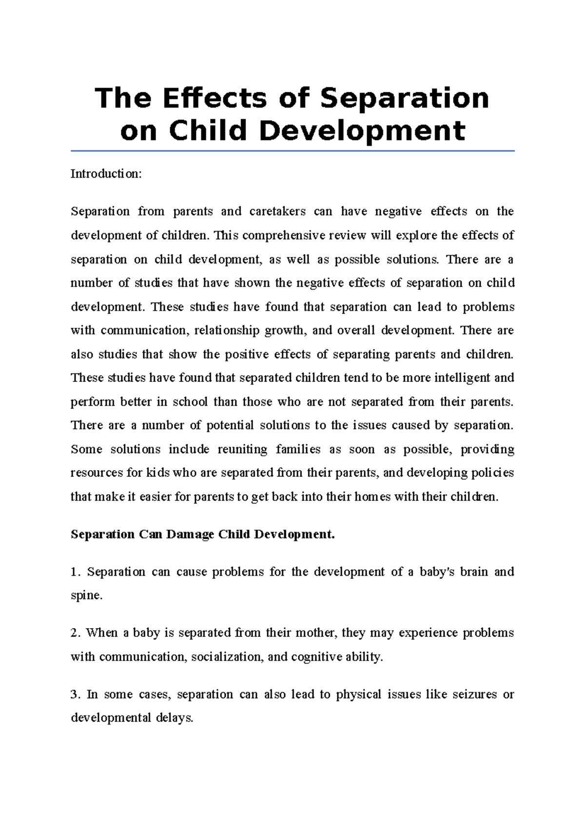 The Effects of Separation on Child Development - The Effects of ...