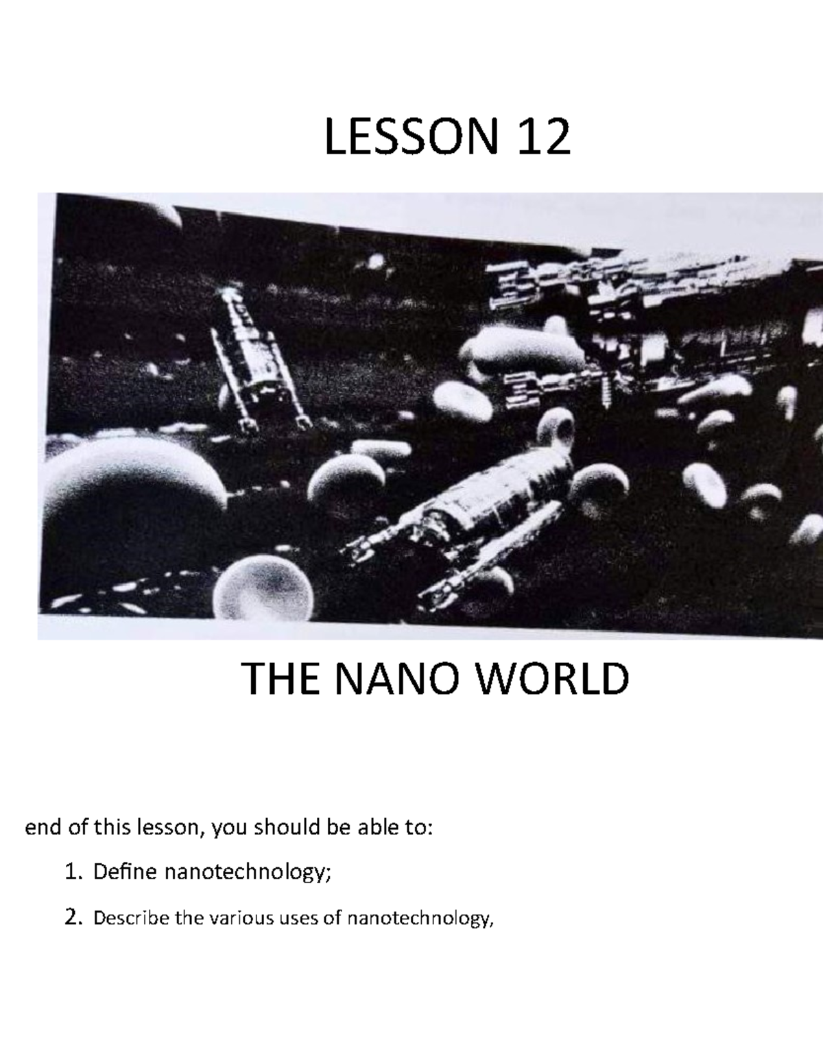 lesson 12 : the Nano world - LESSON 12 THE NANO WORLD end of this ...