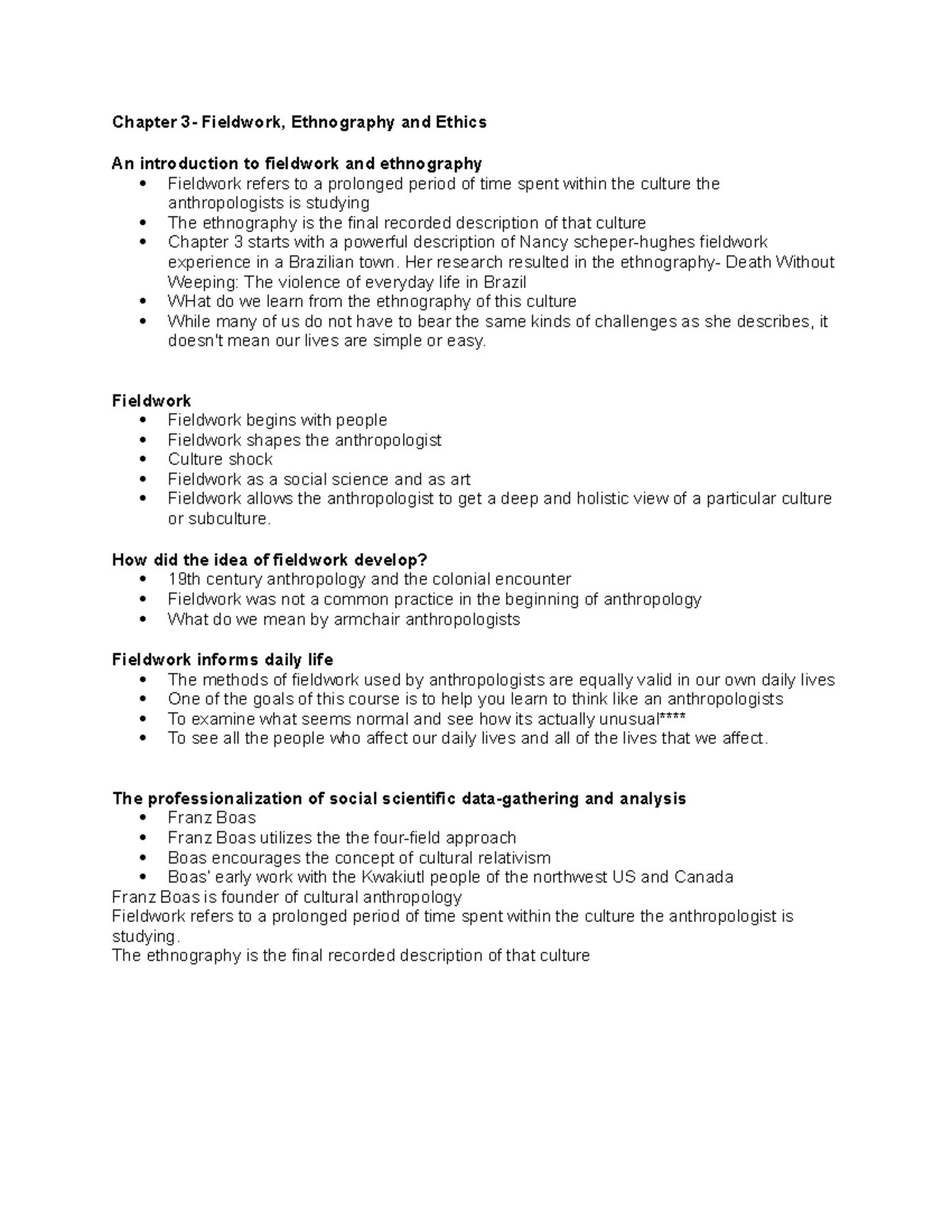 Cultural Anthropology Chapter 3 - Chapter 3- Fieldwork, Ethnography and ...