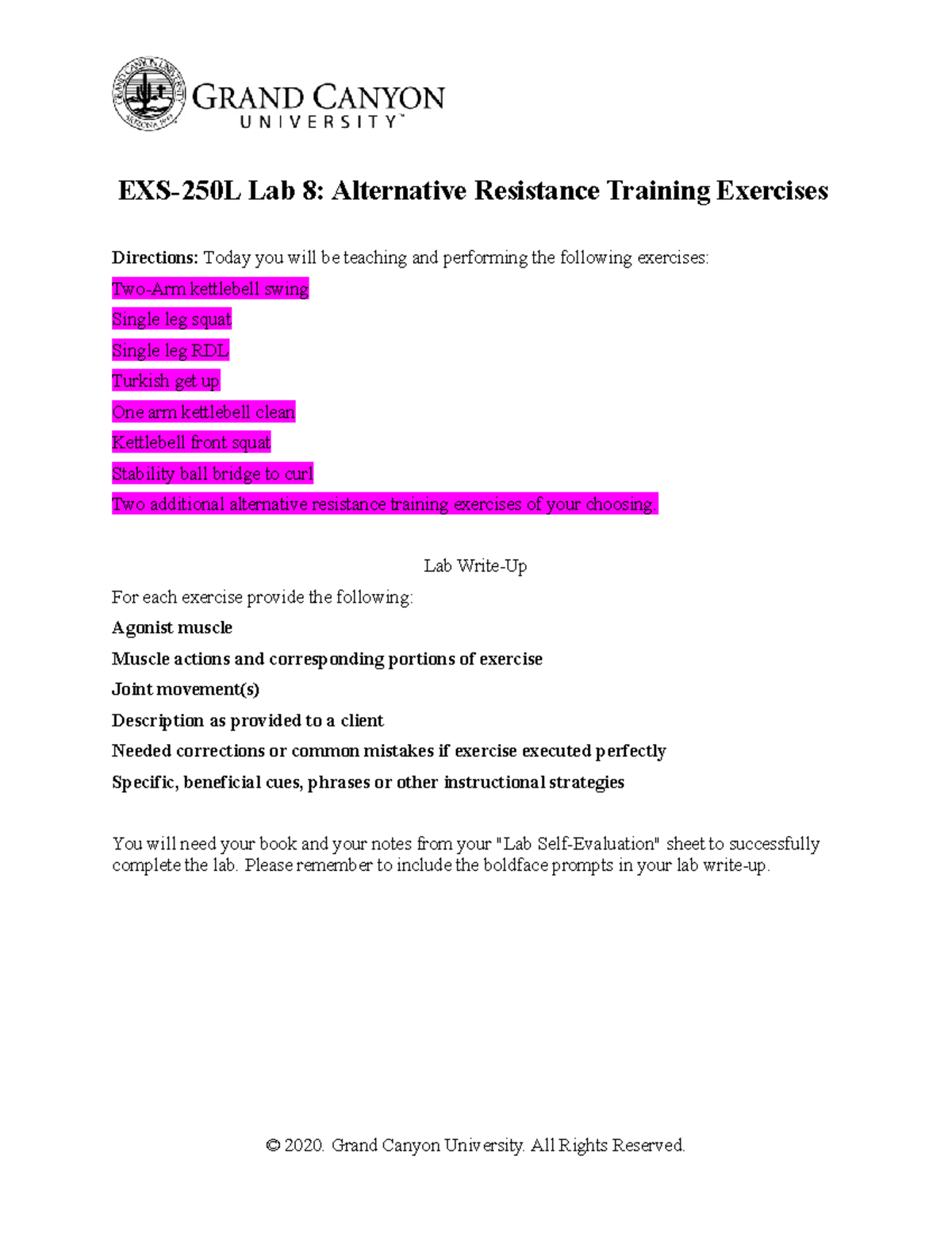 LAB 8- Alternating Resistance Training Exercises - EXS-250L Lab 8 ...