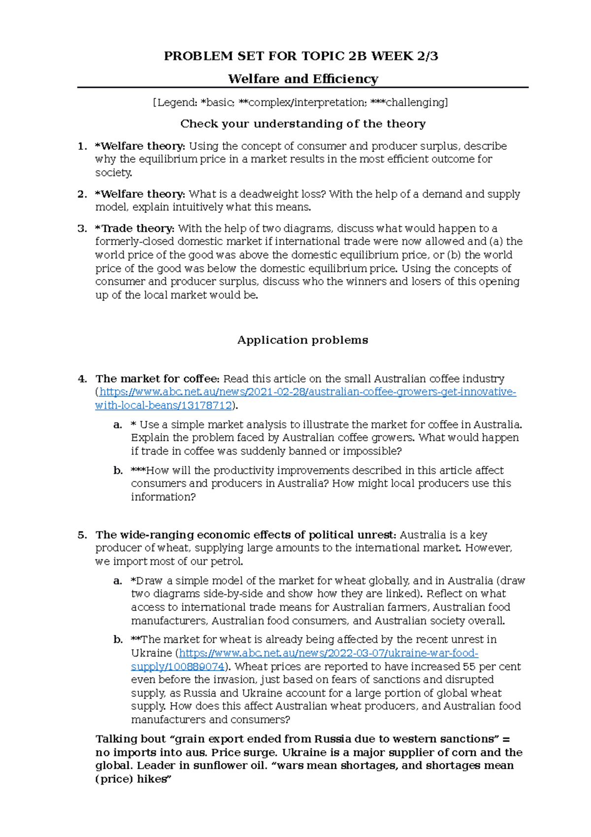Problem set Topic 2b - Very Helpful exam preparation - PROBLEM SET FOR ...
