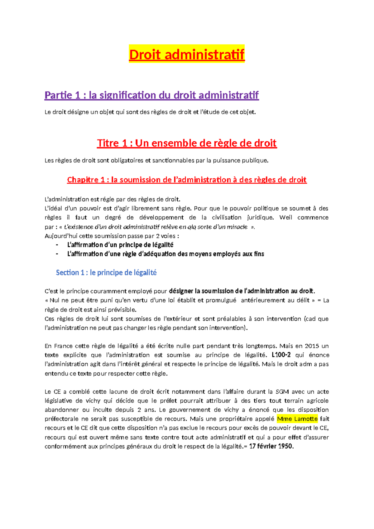 Droit ADM - Droit administratif Partie 1 : la signification du droit administratif Le droit ...