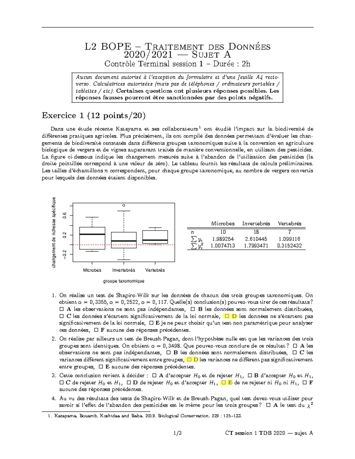 TDB CT s1 2020 sujet A corrige - L2 BOPE – Traitement des Donn ́ees 2020/2021 — Sujet A ...