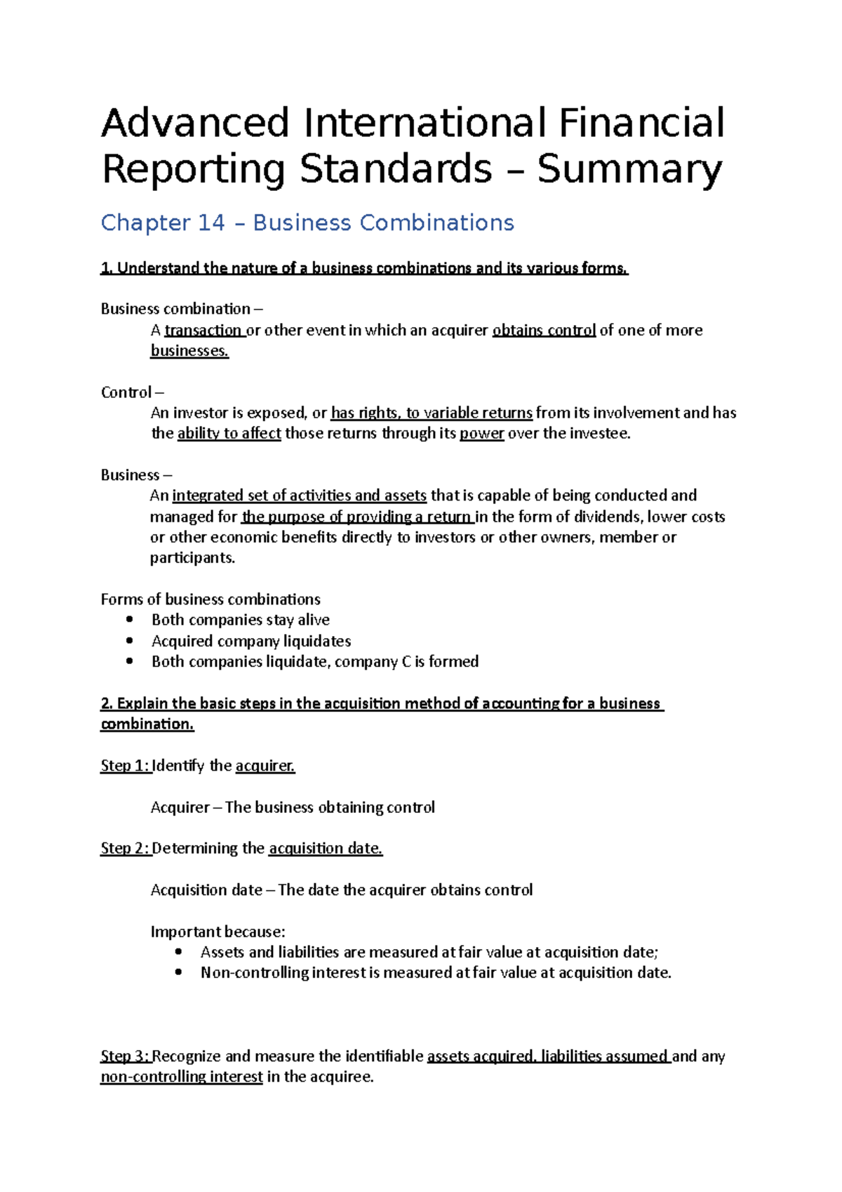Advanced International Financial Reporting Standards – Summary ...