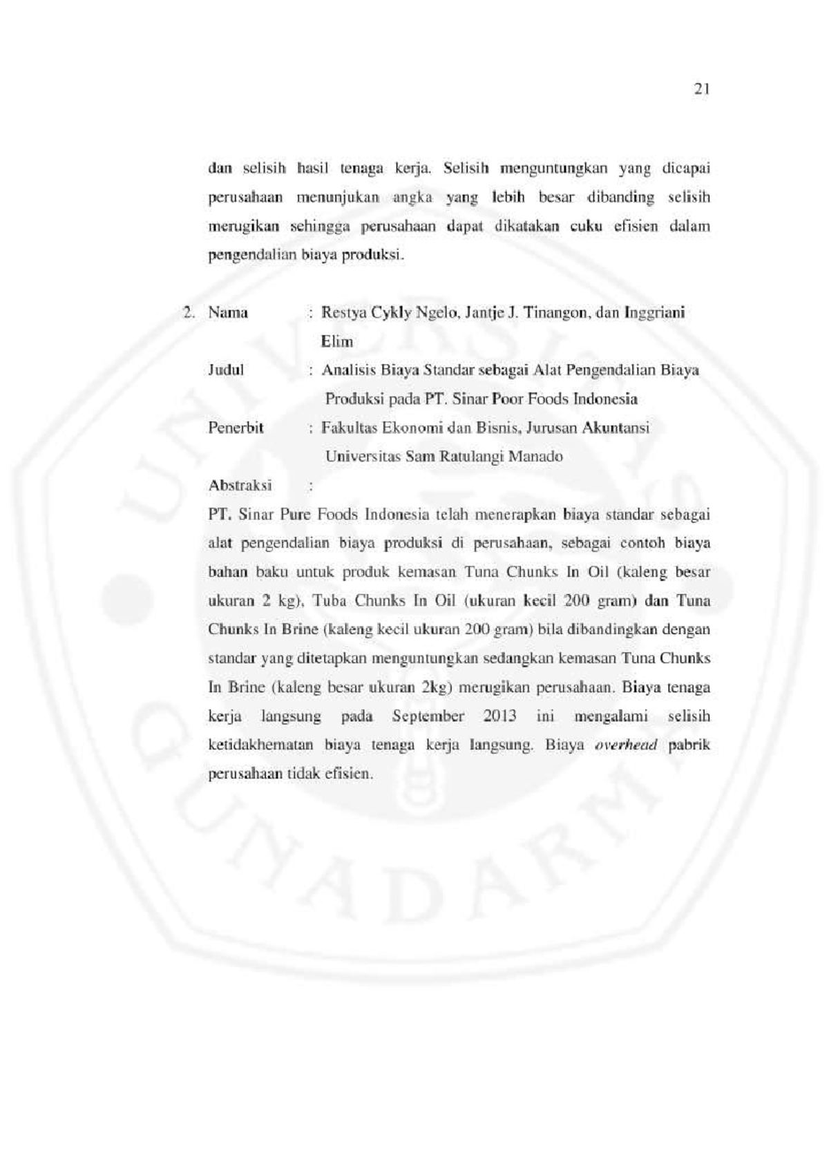 Chapter 2.2 Application of standard costs as a means of controlling production costs at elyta ...