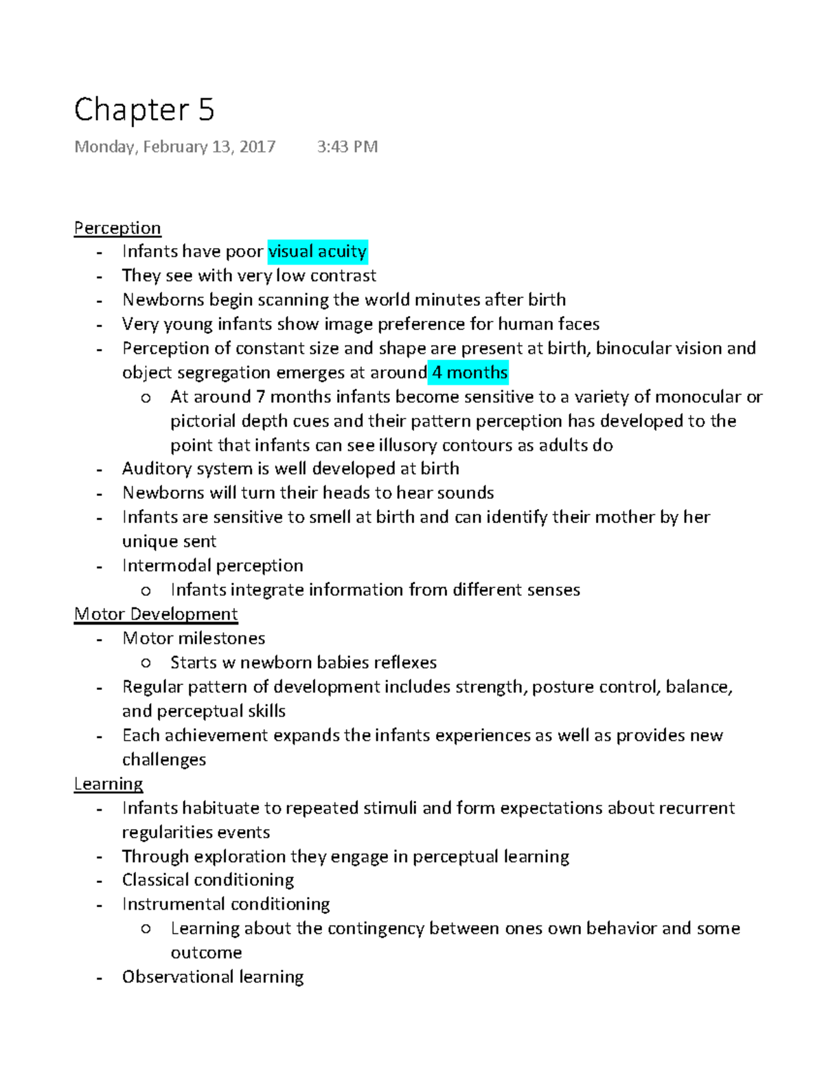 Chapter 5 - Summary The Development of Children - Chapter 5 Monday ...