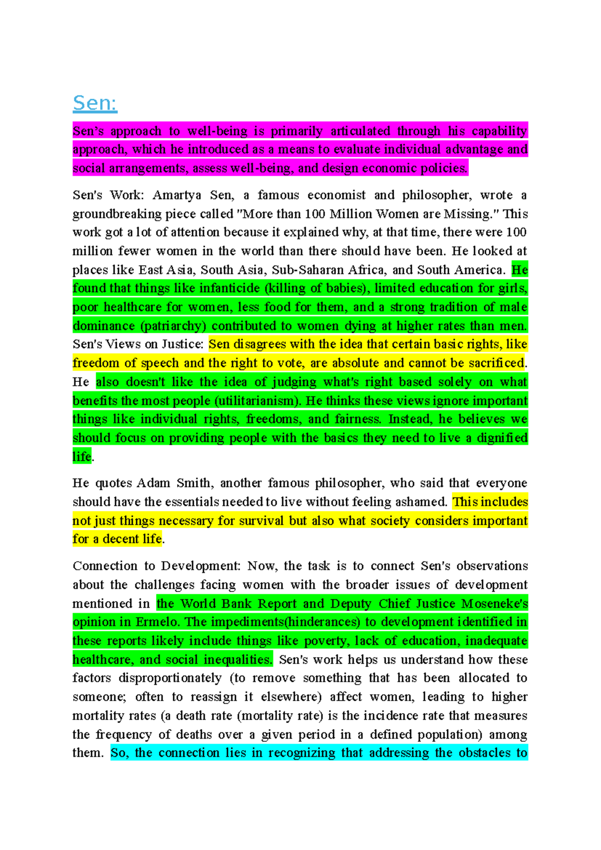 Topic 8 ethics - notes based on a reading - Sen: Sen’s approach to well ...