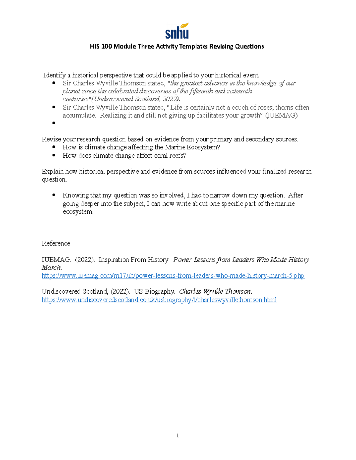 HIS 100 Module Three Activity Revising Questions Template - HIS 100 ...