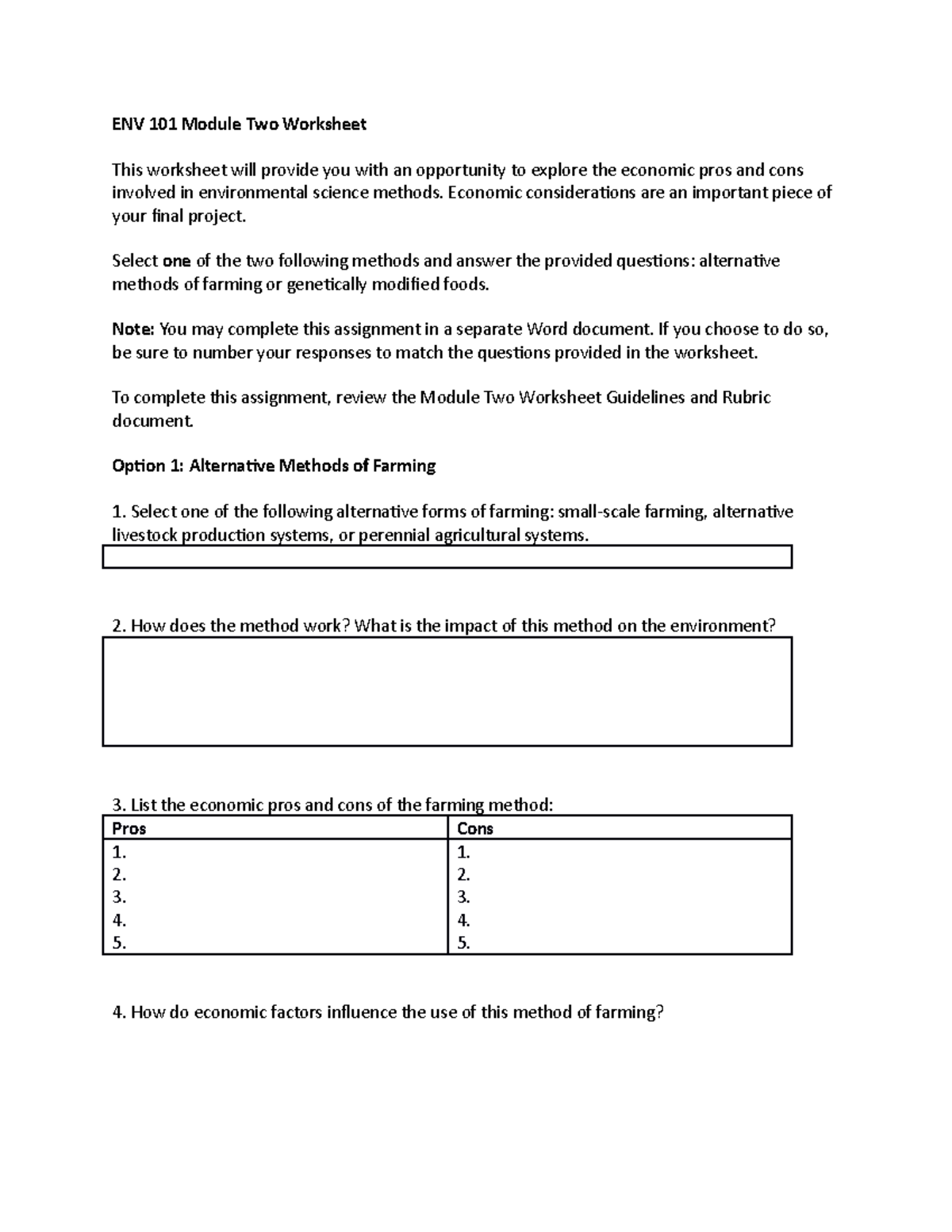 ENV 101 Module Two Worksheet - ENV 101 Module Two Worksheet This ...