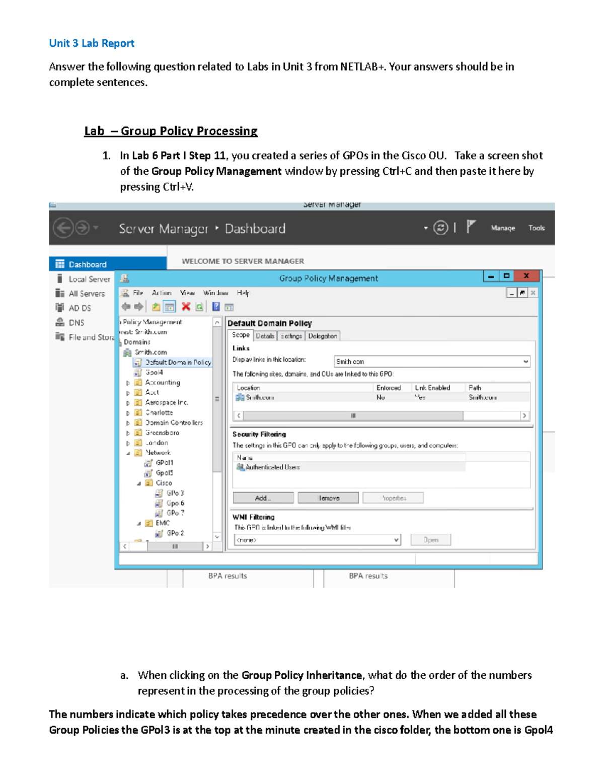 Daniel Smith-3.2-Lab.doc - Unit 3 Lab Report Answer the following question related to Labs in ...