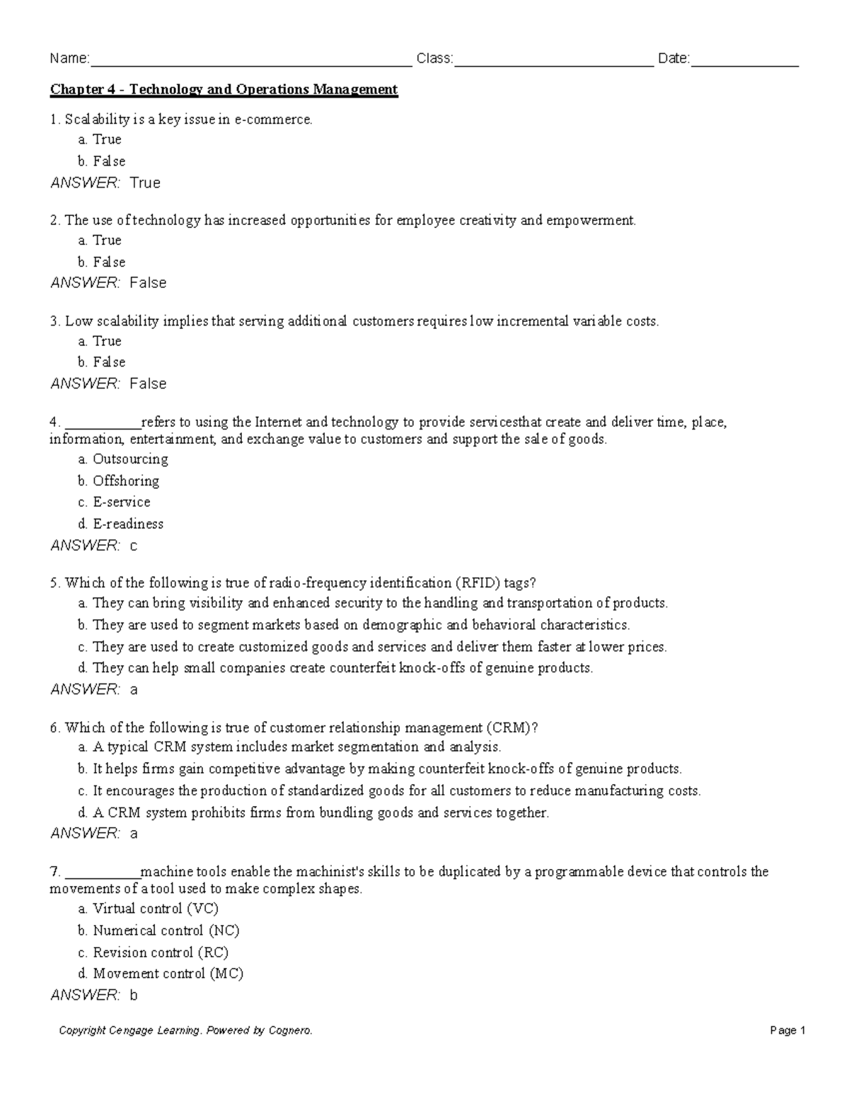 Chapter 4 Technology and Operations Management - Chapter 4 - Technology and Operations ...
