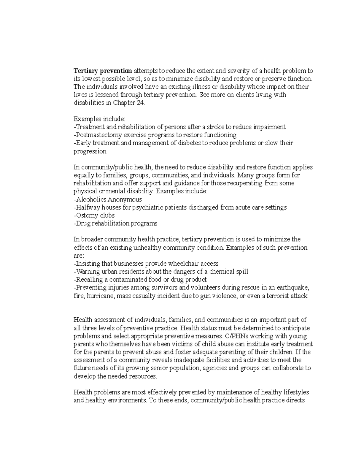 Exam 1 Blueprint - Tertiary prevention attempts to reduce the extent ...