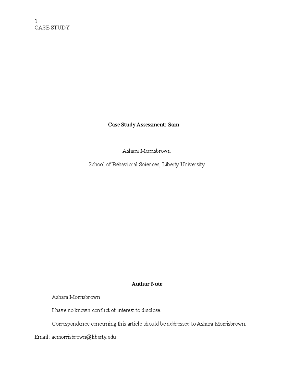 Sam Case Study Assessment - CASE STUDY Case Study Assessment: Sam ...