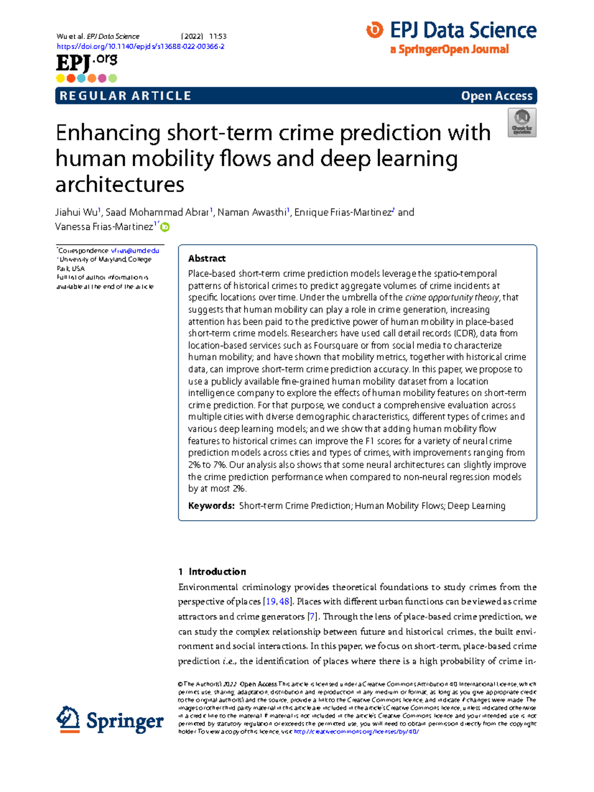 S13688 022 00366 2 - FSGEFGFGDFD - Wu et al. EPJ Data Science (2022) 11: - Studocu