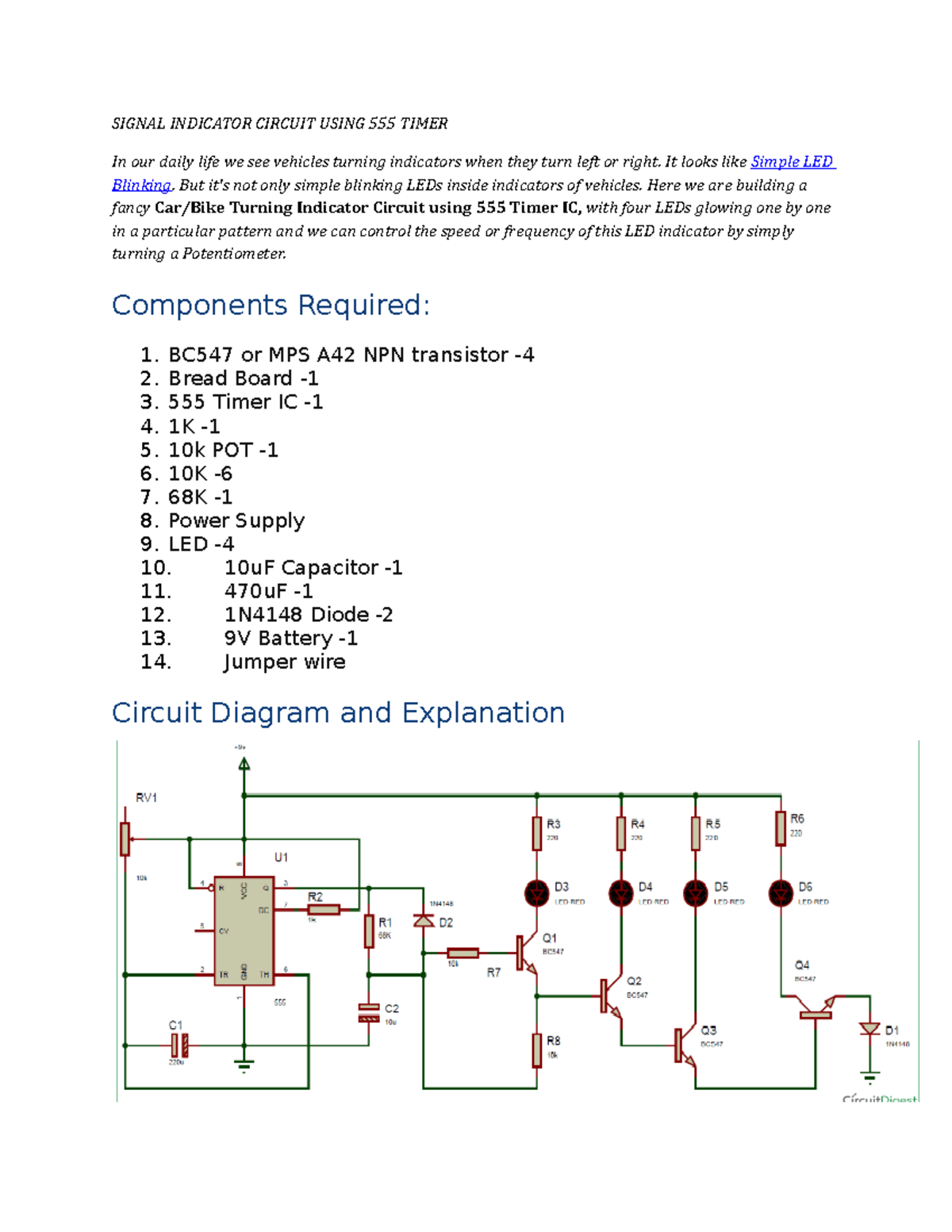 Signal Indicator Circuit Using 555 Timer - SIGNAL INDICATOR CIRCUIT ...