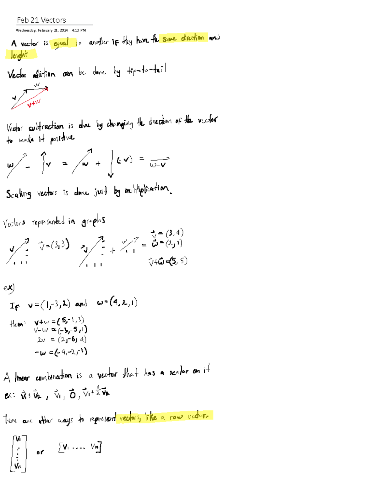 204 feb 12 - Microsoft One Note Online - MATH 204 - Feb 21 Vectors Wednesday, February 21, 2024 ...