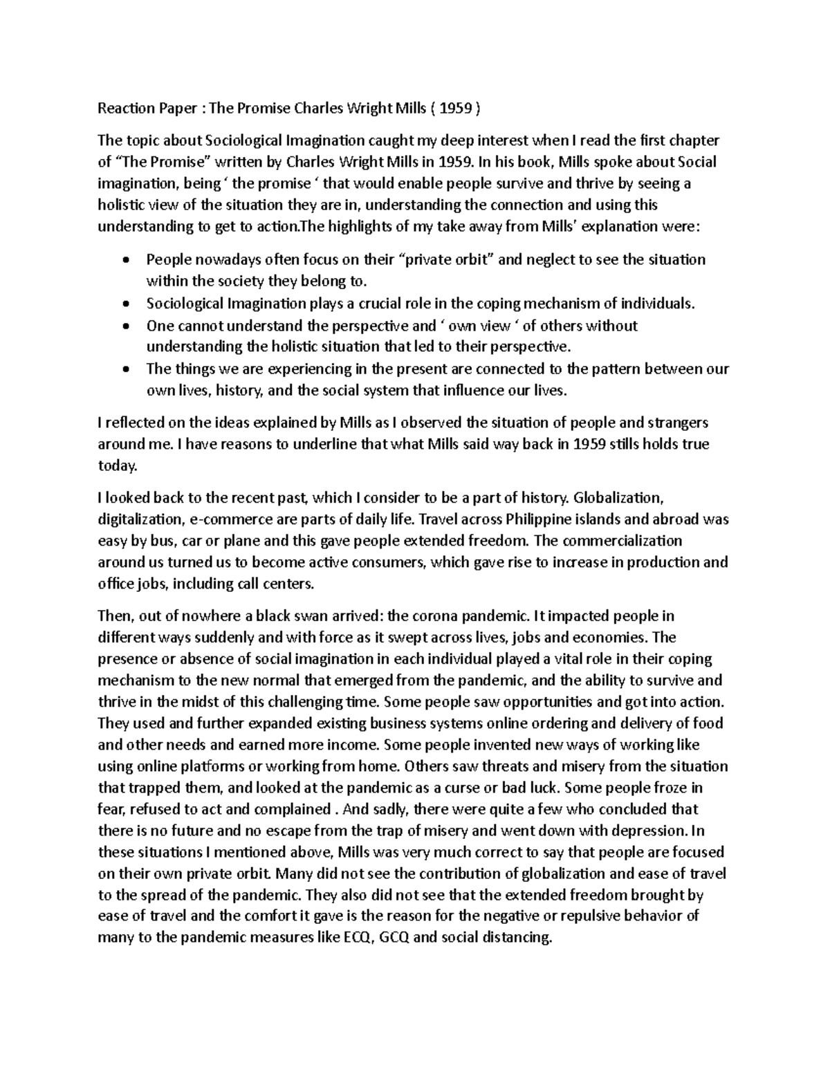 The Promise Reaction Paper - Reaction Paper : The Promise Charles ...