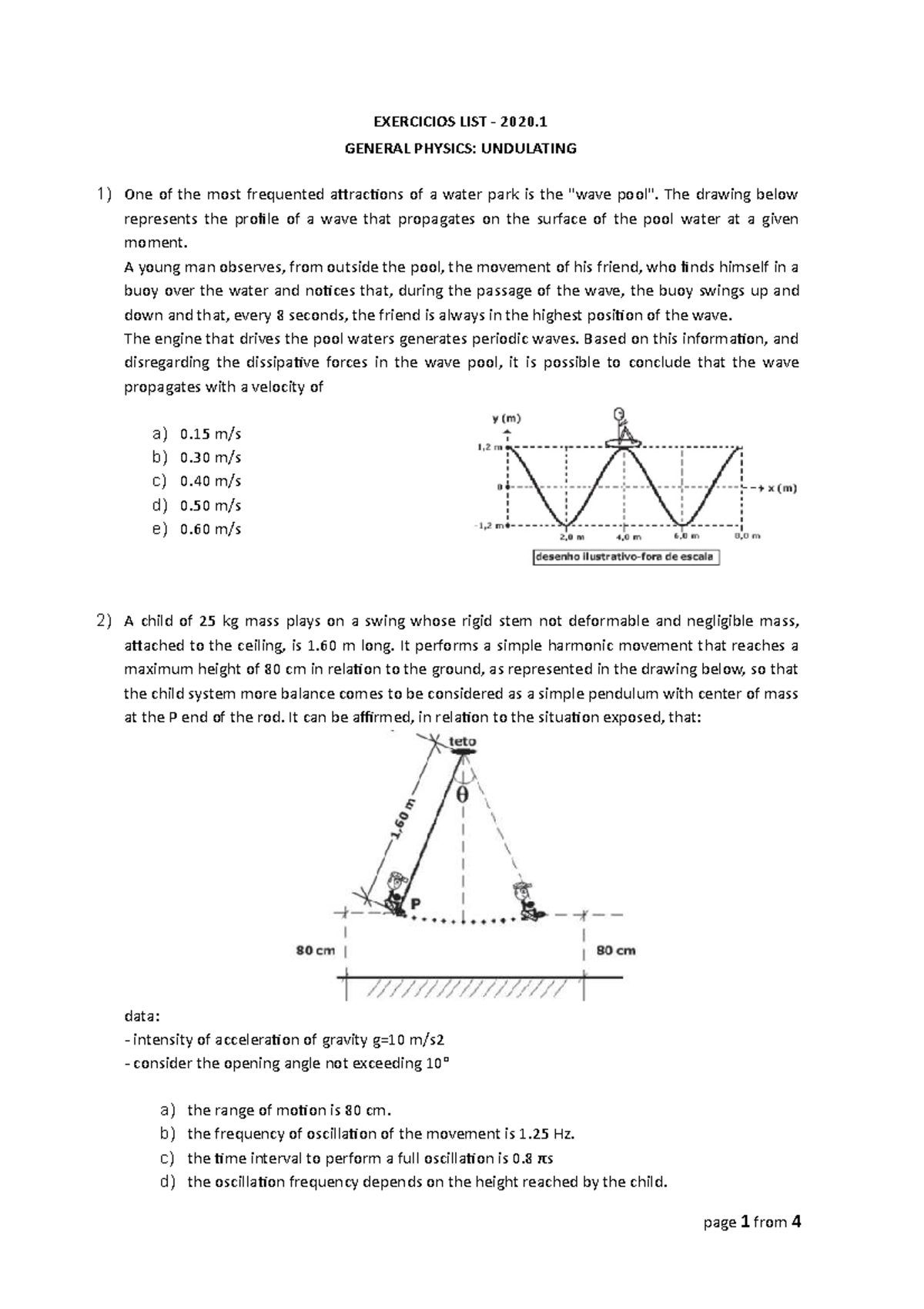 General Physics - Undulating - EXERCICIOS LIST - 2020. GENERAL PHYSICS ...