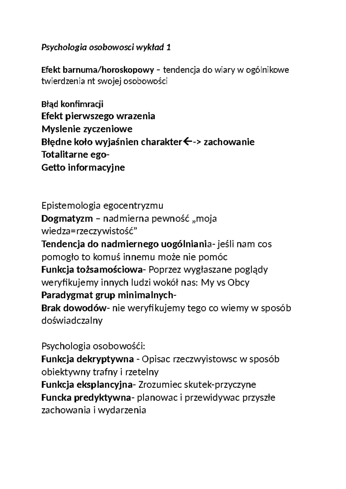 Psychologia osobowosci - Studocu