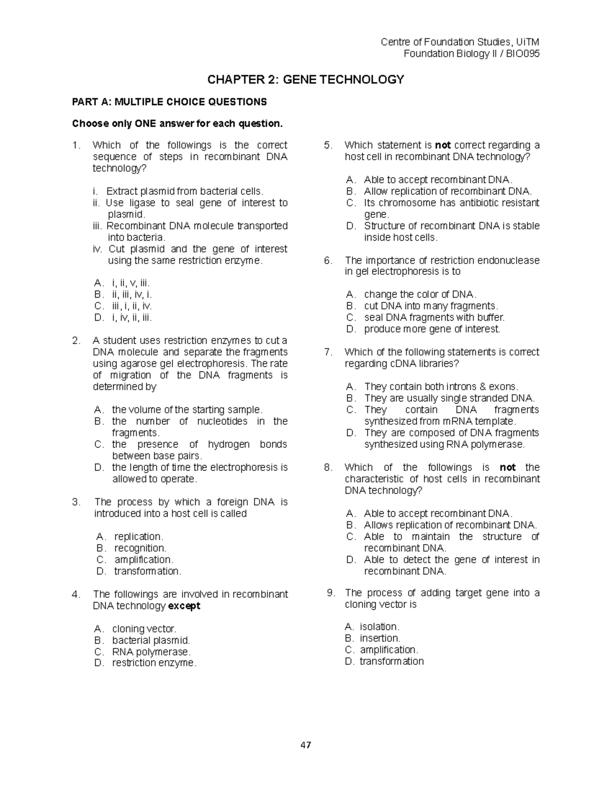 4 C2 Gene Technology Student 2024 - Foundation Biology II / BIO CHAPTER ...