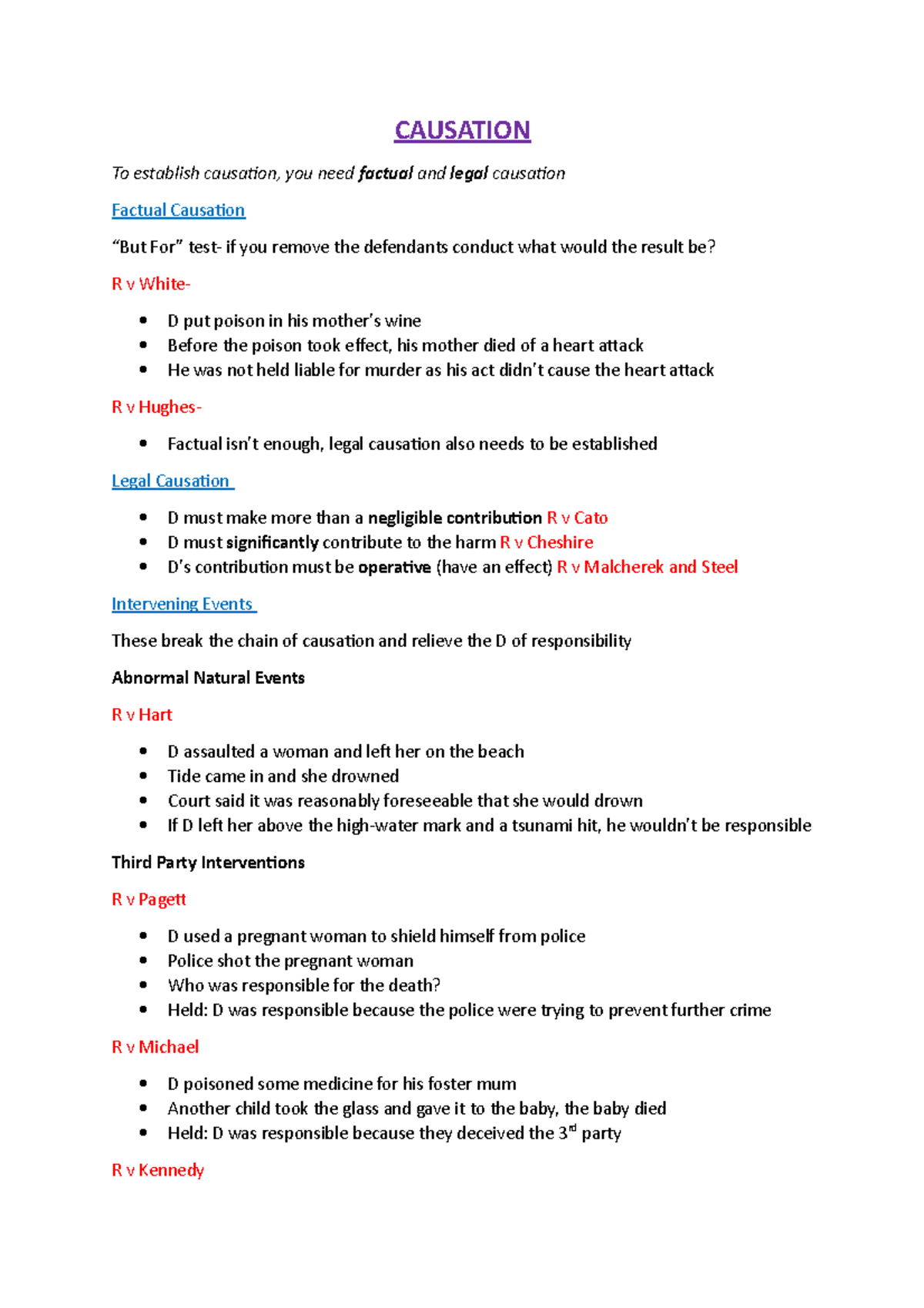 Causation - CAUSATION To establish causation, you need factual and ...