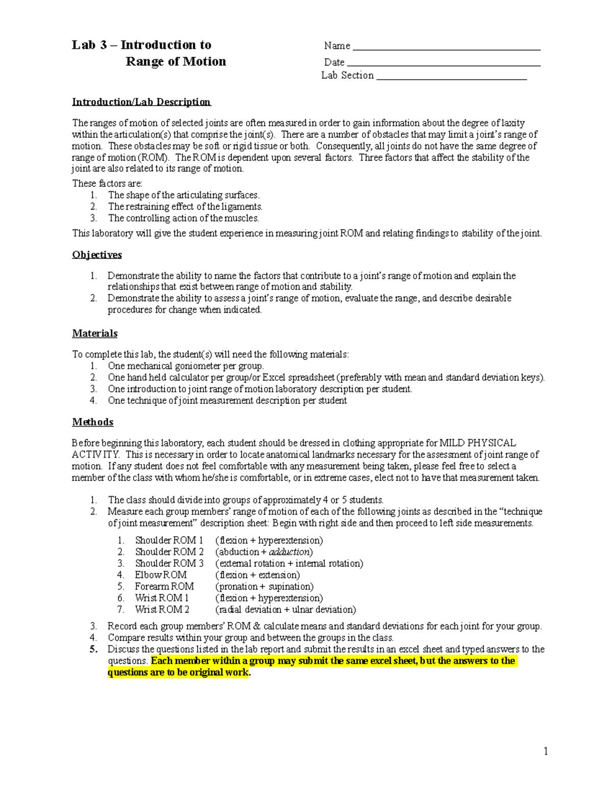 Lab 3 - Upper Body Rangeof Motion - Range of Motion Date Lab Section ...