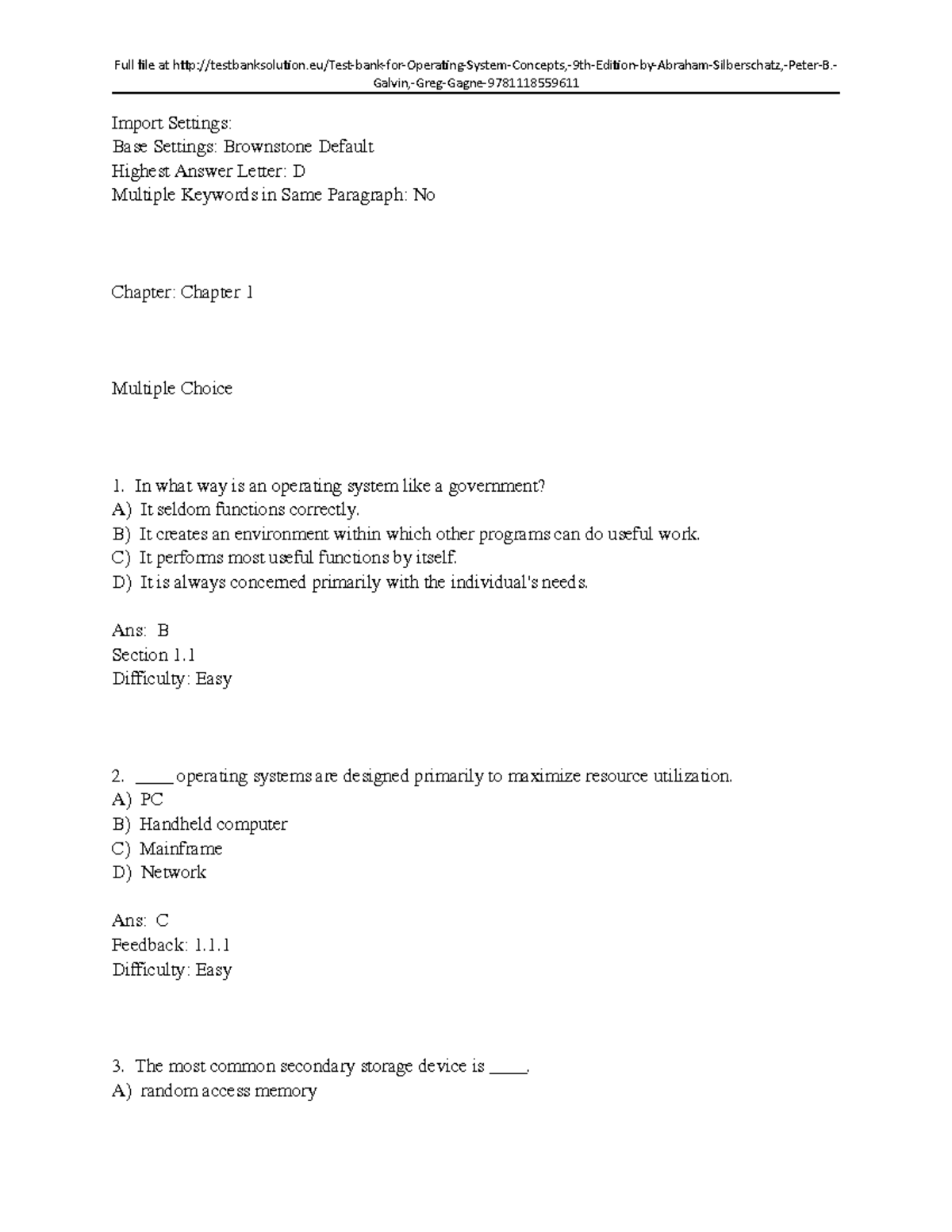 498705717 Test Bank for Operating System Concepts 9th Edition by ...