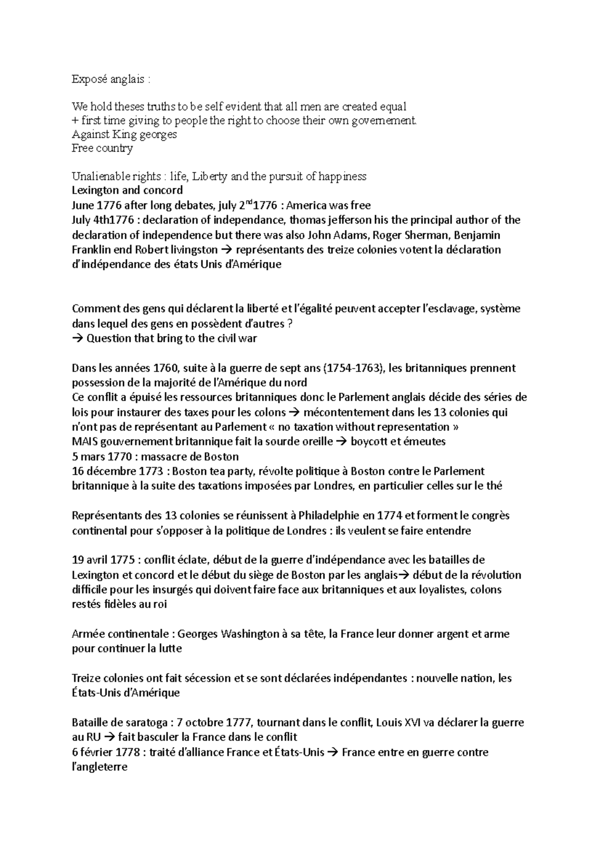 Exposé anglais - Exposé - Exposé anglais : We hold theses truths to be ...