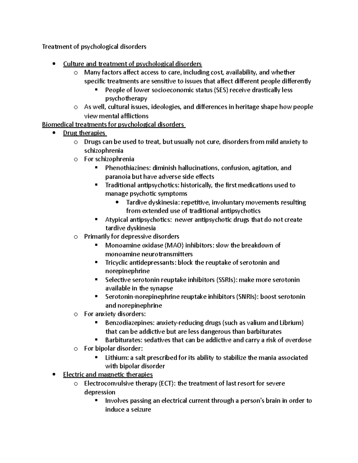 Ch 16 - ch 16 - Treatment of psychological disorders Culture and ...