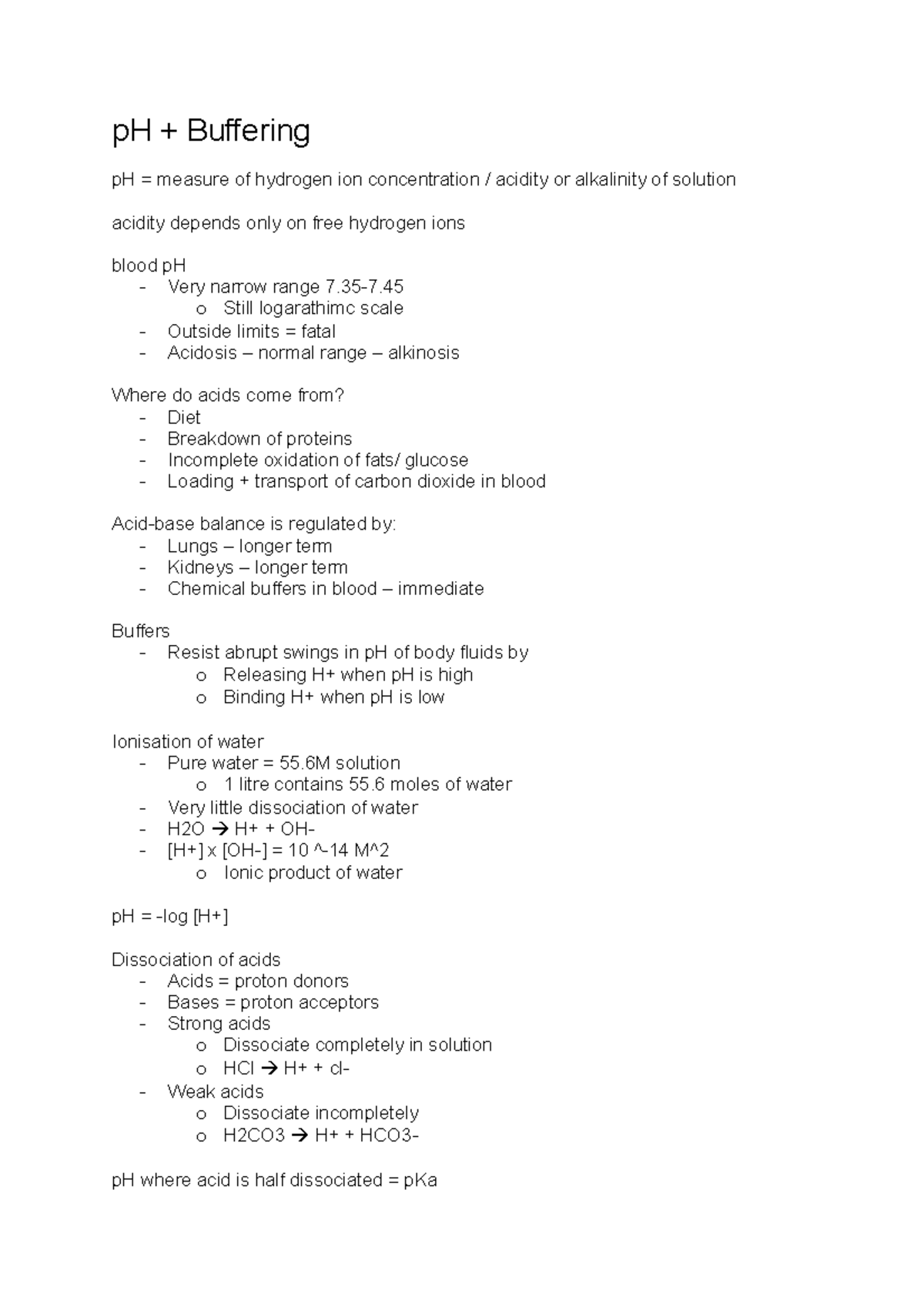P H + buffering - pH + Buffering pH = measure of hydrogen ion ...