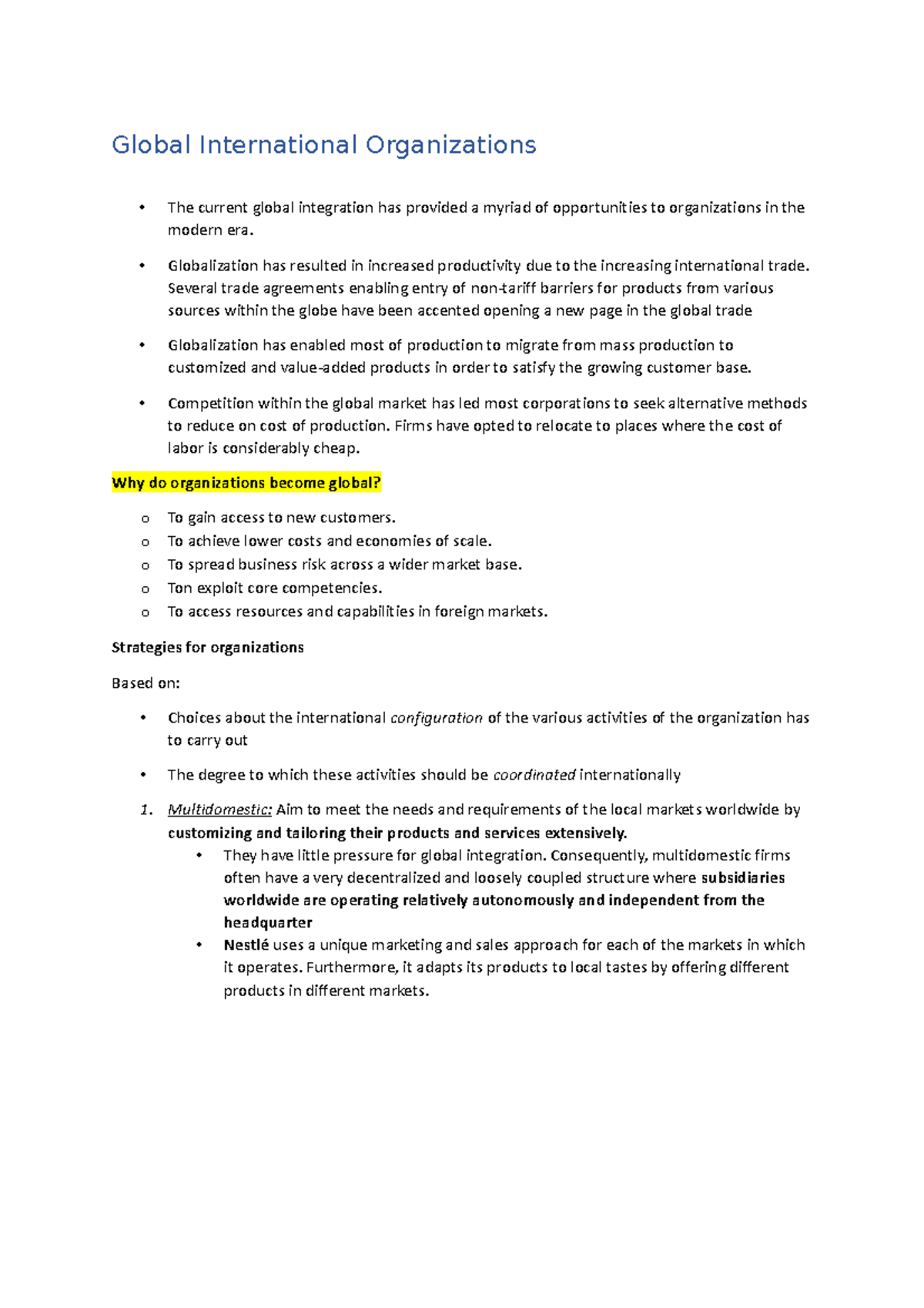 Global International Organizations - Globalization has resulted in ...