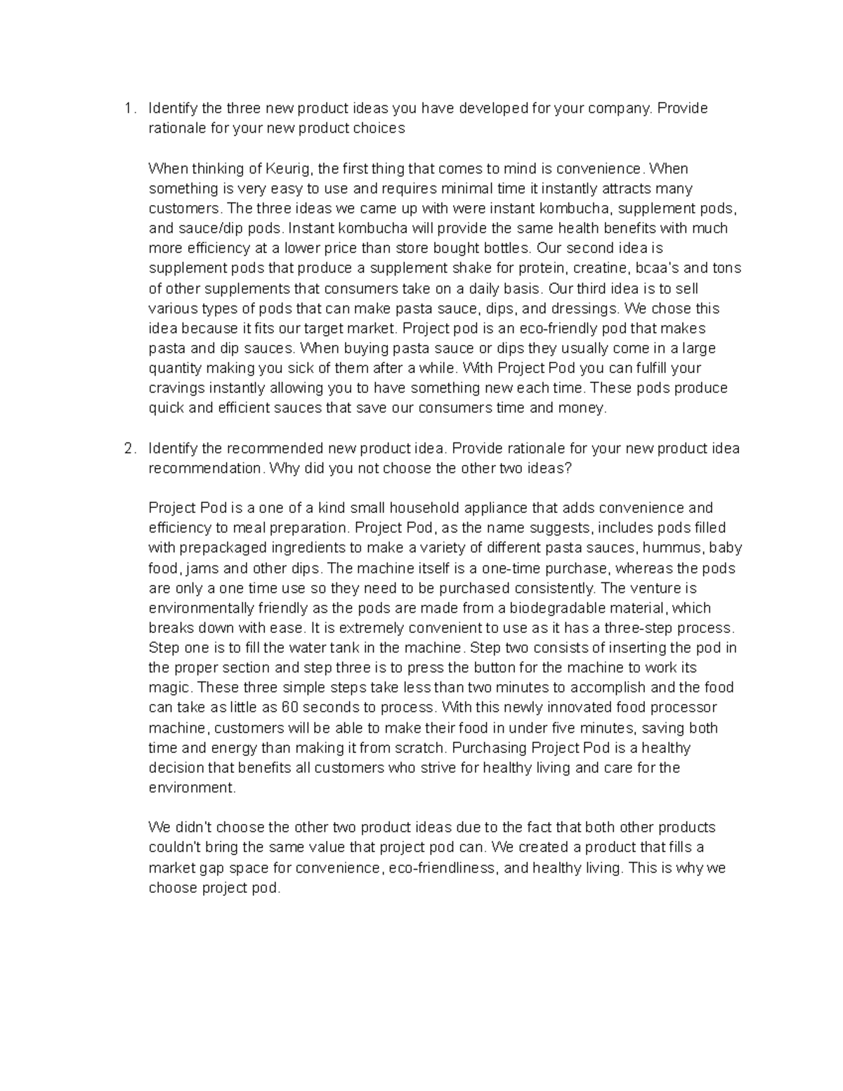 Compenent C - MCS - component - Identify the three new product ideas ...