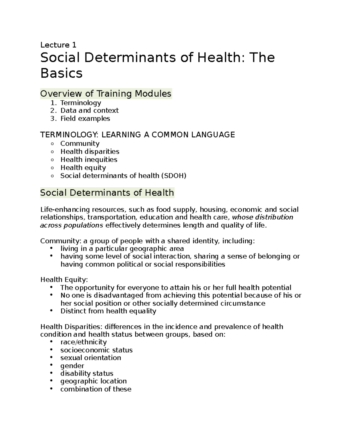Lecture 1 Social Determinants Of Health The Basics Lecture 1 Social Determinants Of Health