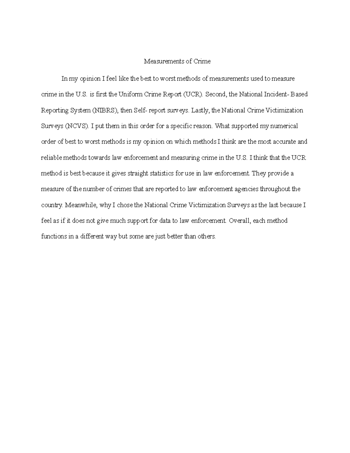 DB#9 - Summary on Notes - Measurements of Crime In my opinion I feel ...