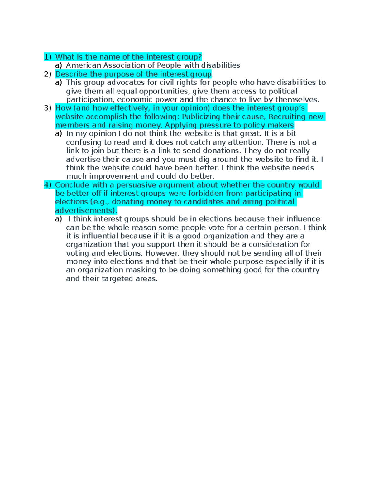 Essay 5 - Brandon Waite - What is the name of the interest group? a ...