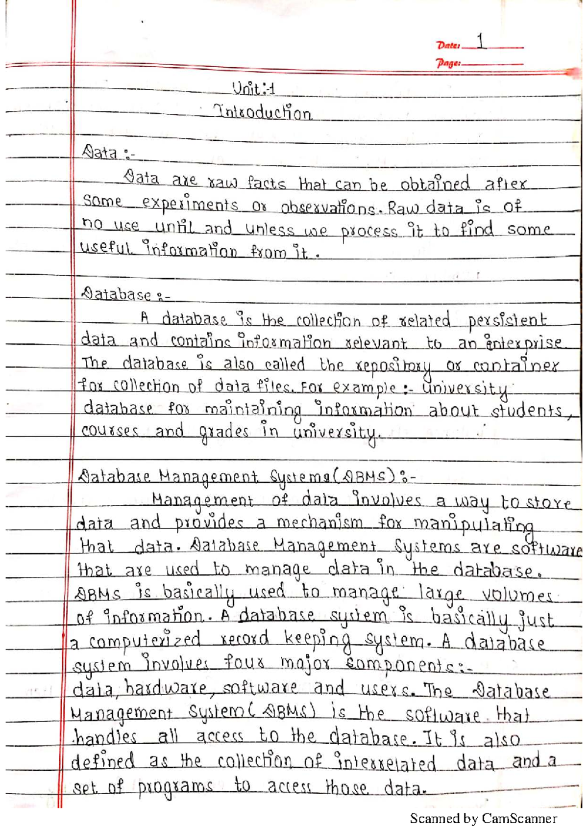 Dbms Notes Dbms Note 2nd Sem Date 1 Page Introduction Data Are
