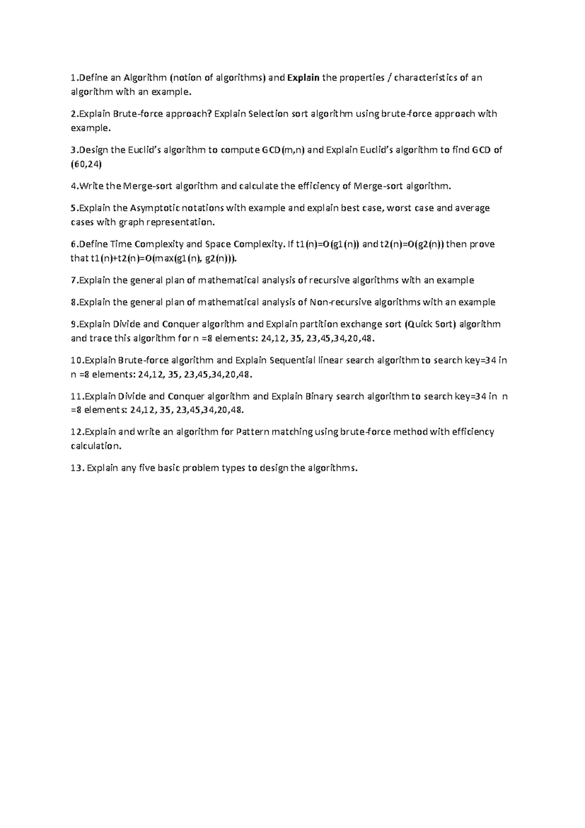 DAA -QB1 - Daa - 1 an Algorithm (notion of algorithms) and Explain the ...