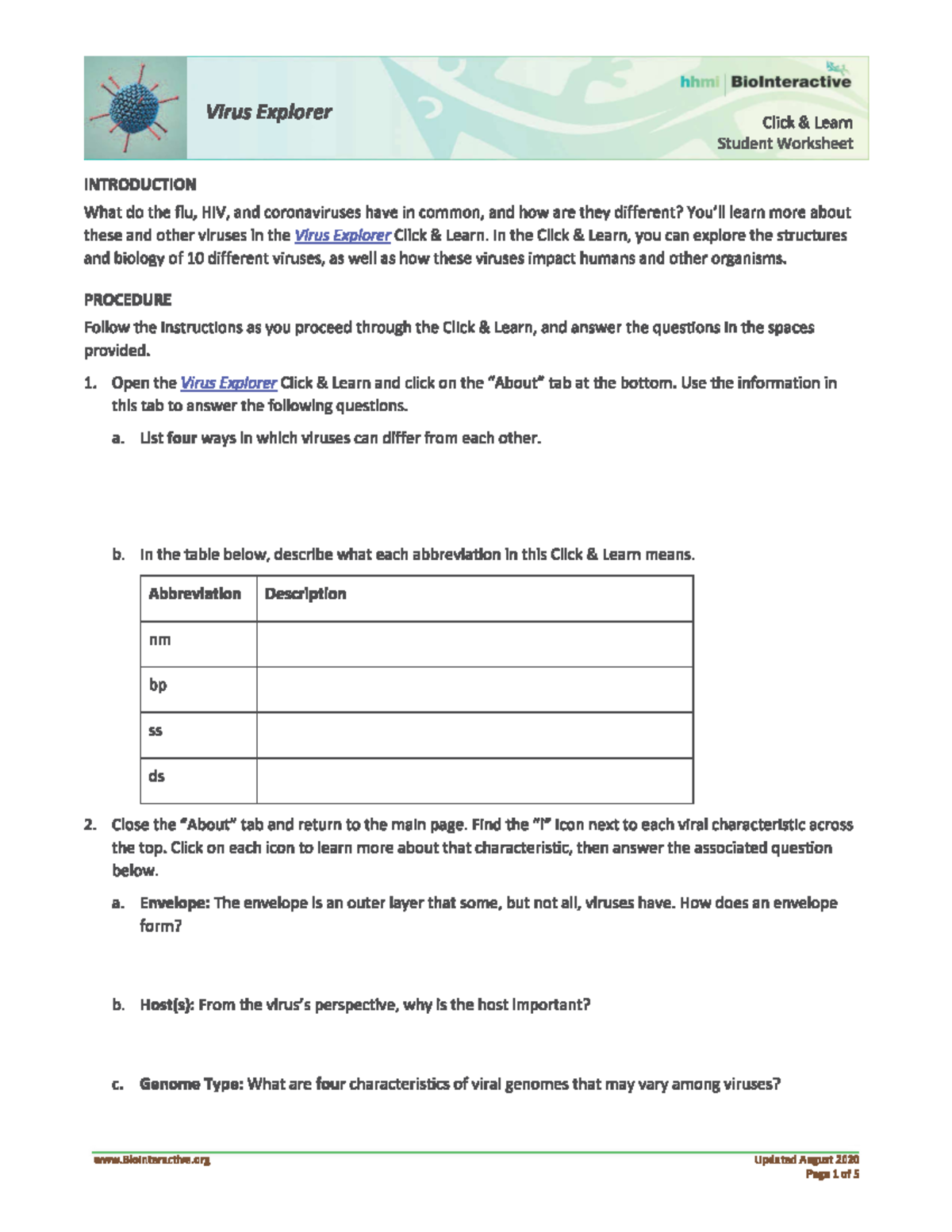 Virus+Explorer - Biology answers - Studocu