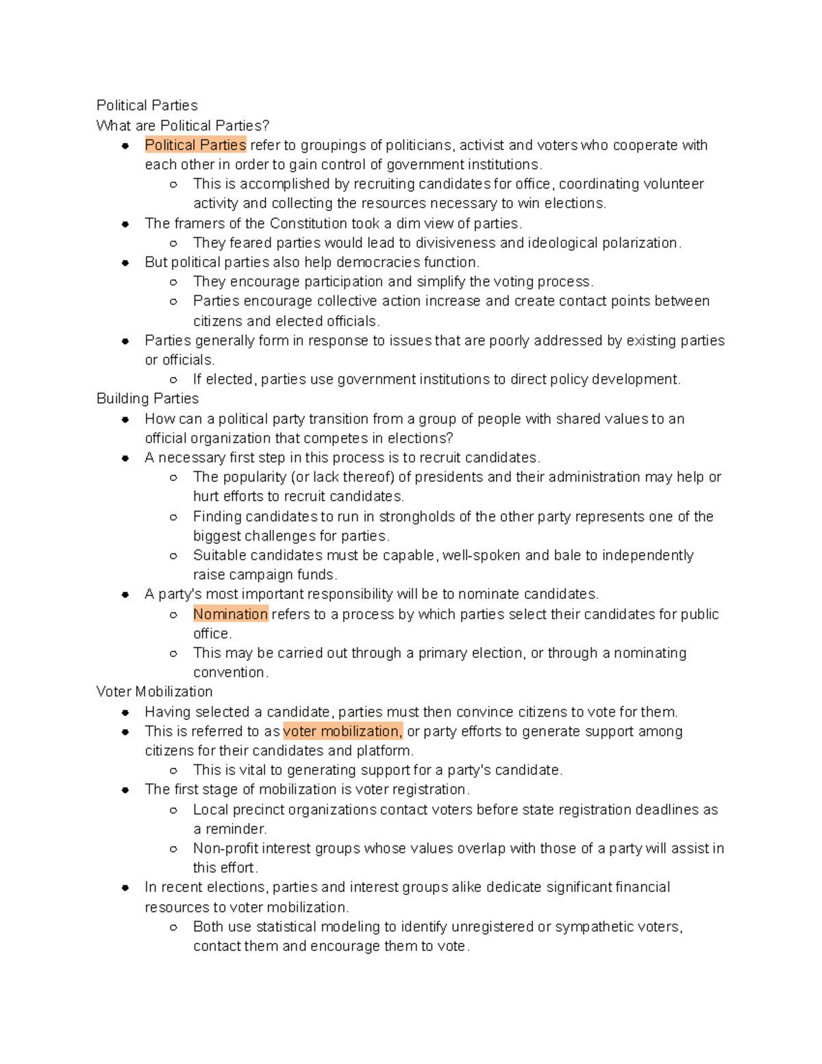 Gov Chapter 7 - lecture notes - Political Parties What are Political ...
