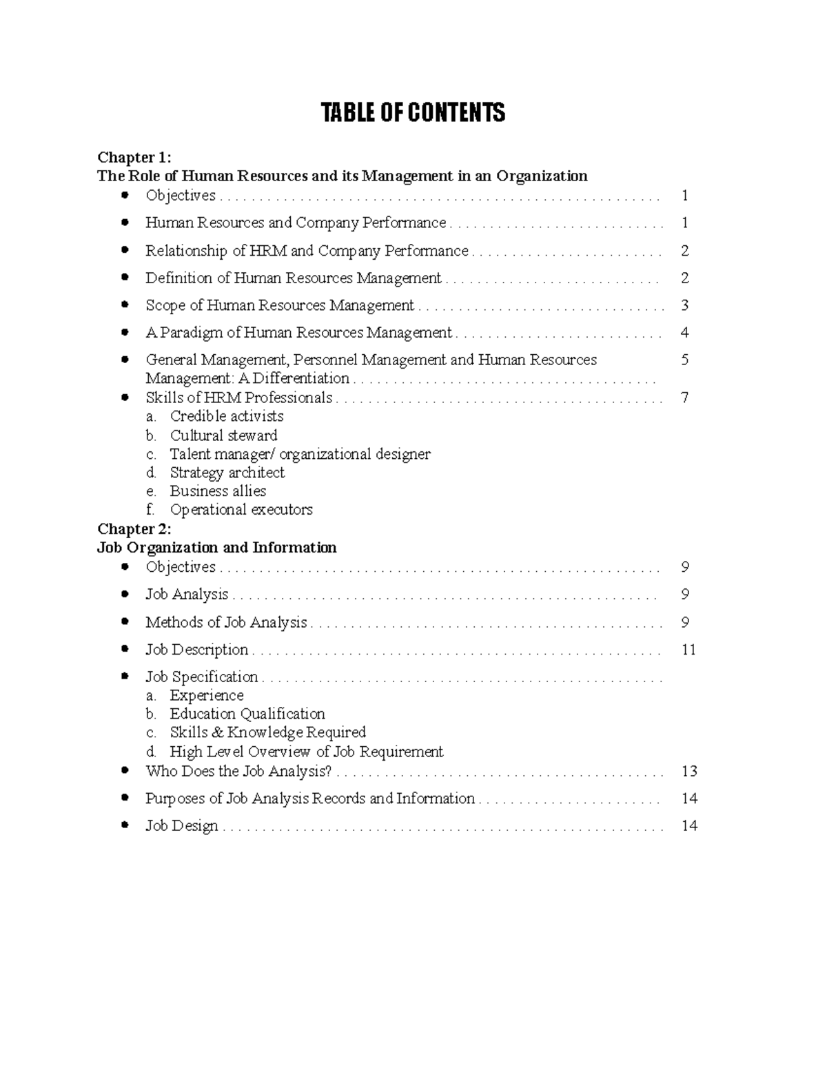 Table OF Contents - HRM - sddsf - TABLE OF CONTENTS Chapter 1: The Role ...