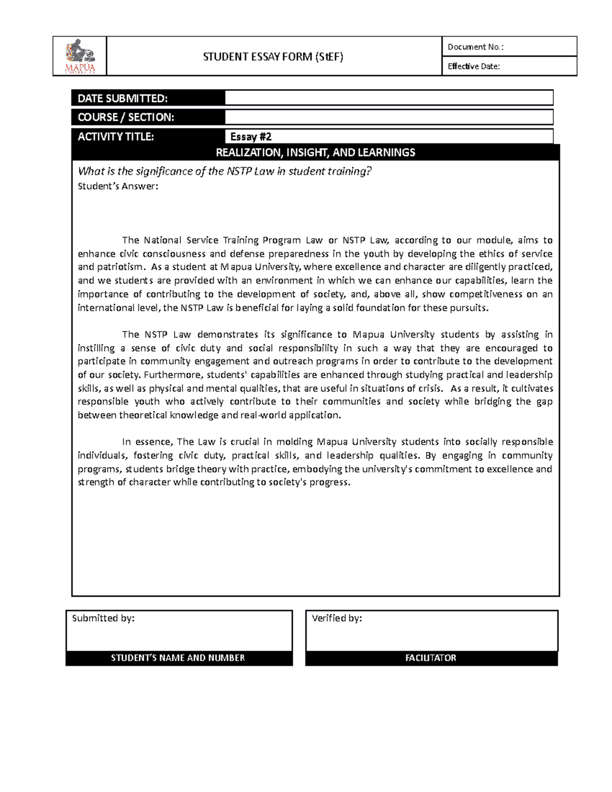 What is the significance of the NSTP Law in student training? - STUDENT ...