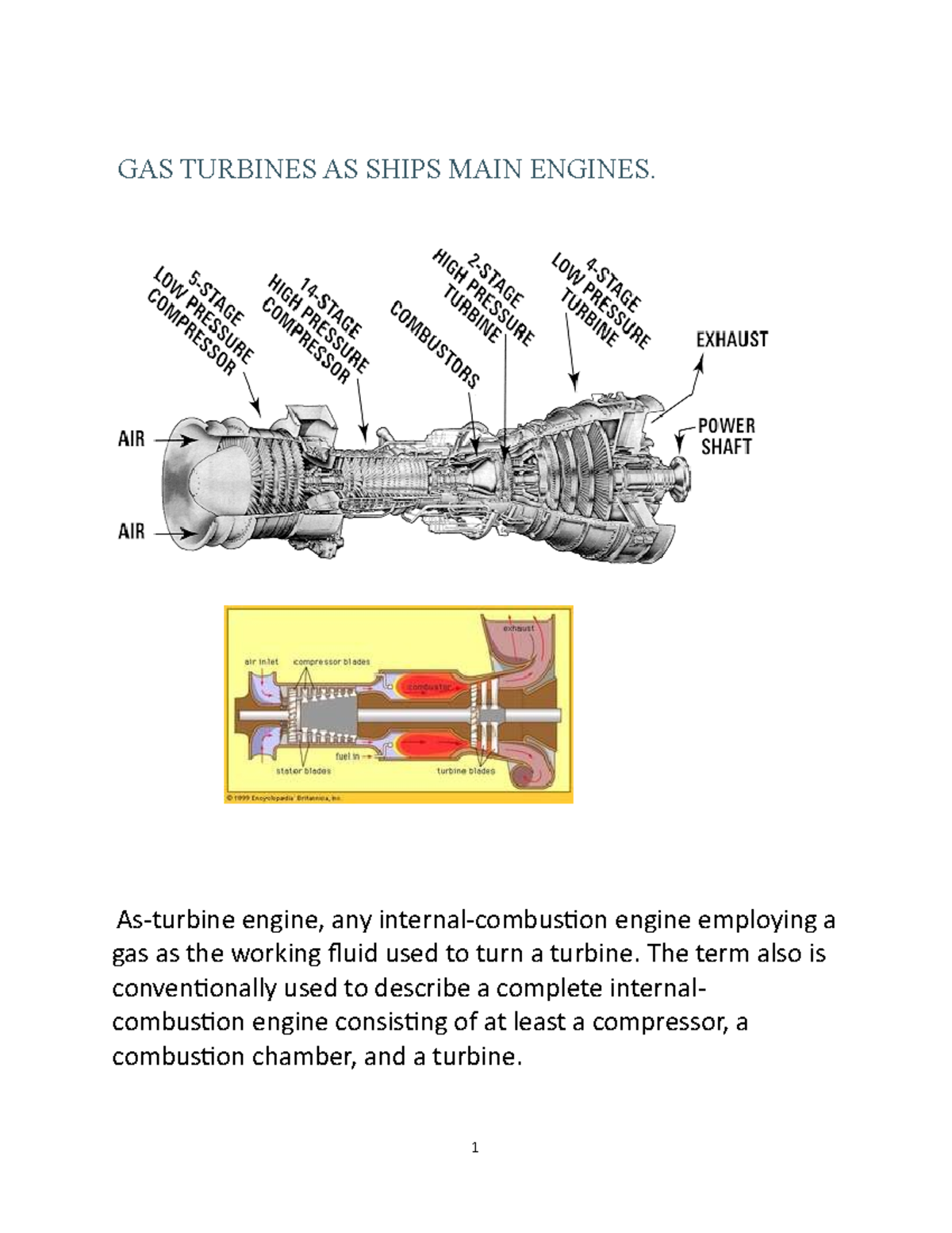 MAR 321 - GAS TURBINES AS SHIPS MAIN ENGINES. As-turbine engine, any ...