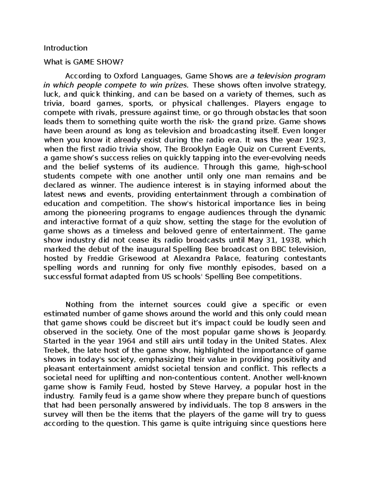 Introductio 1 - Kkkkk - Introduction What is GAME SHOW? According to ...