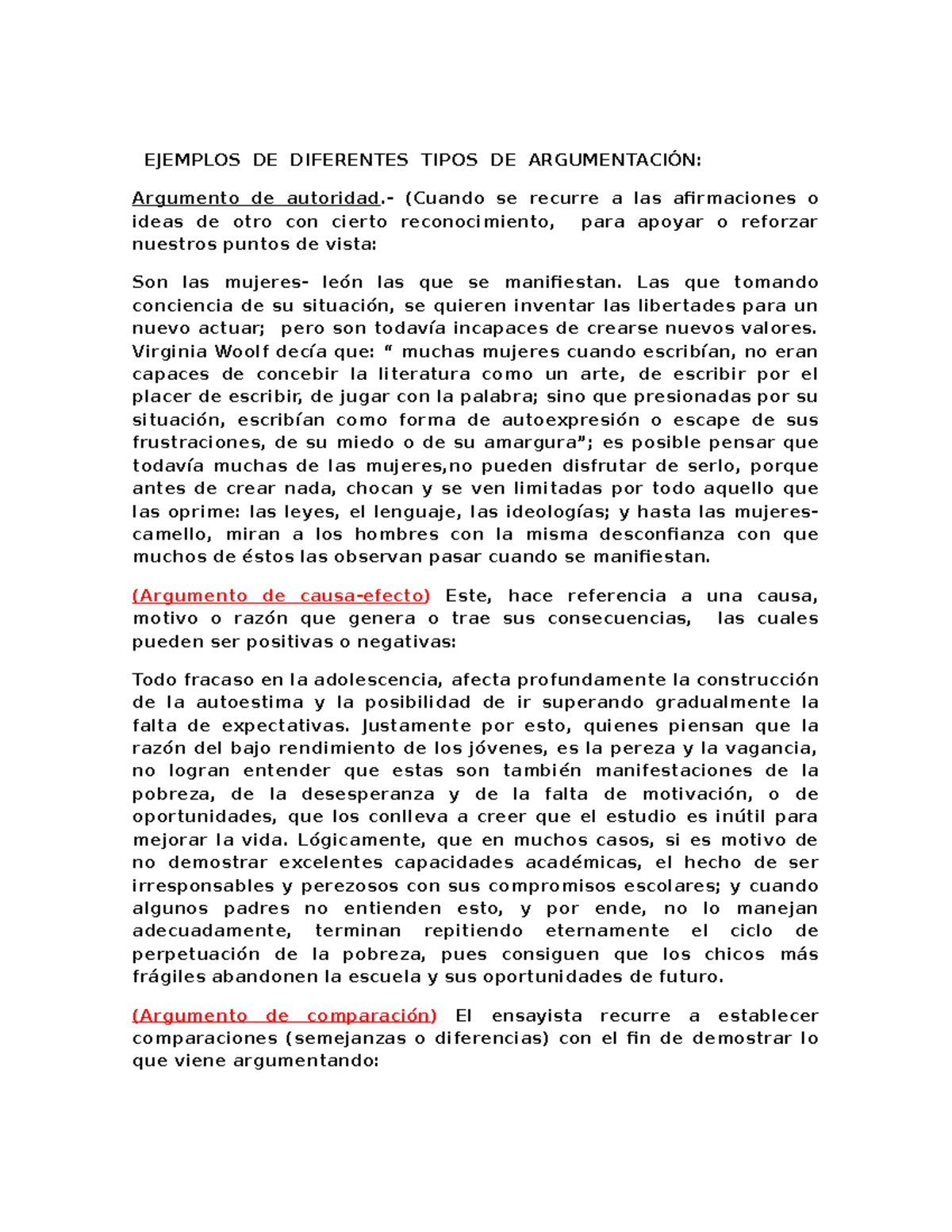 Ejemplos DE Diferentes Tipos DE Argumentación - EJEMPLOS DE DIFERENTES ...