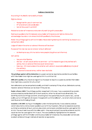 Evidence tutorials - Tutorial 1 – Evidential Principles, Right to ...