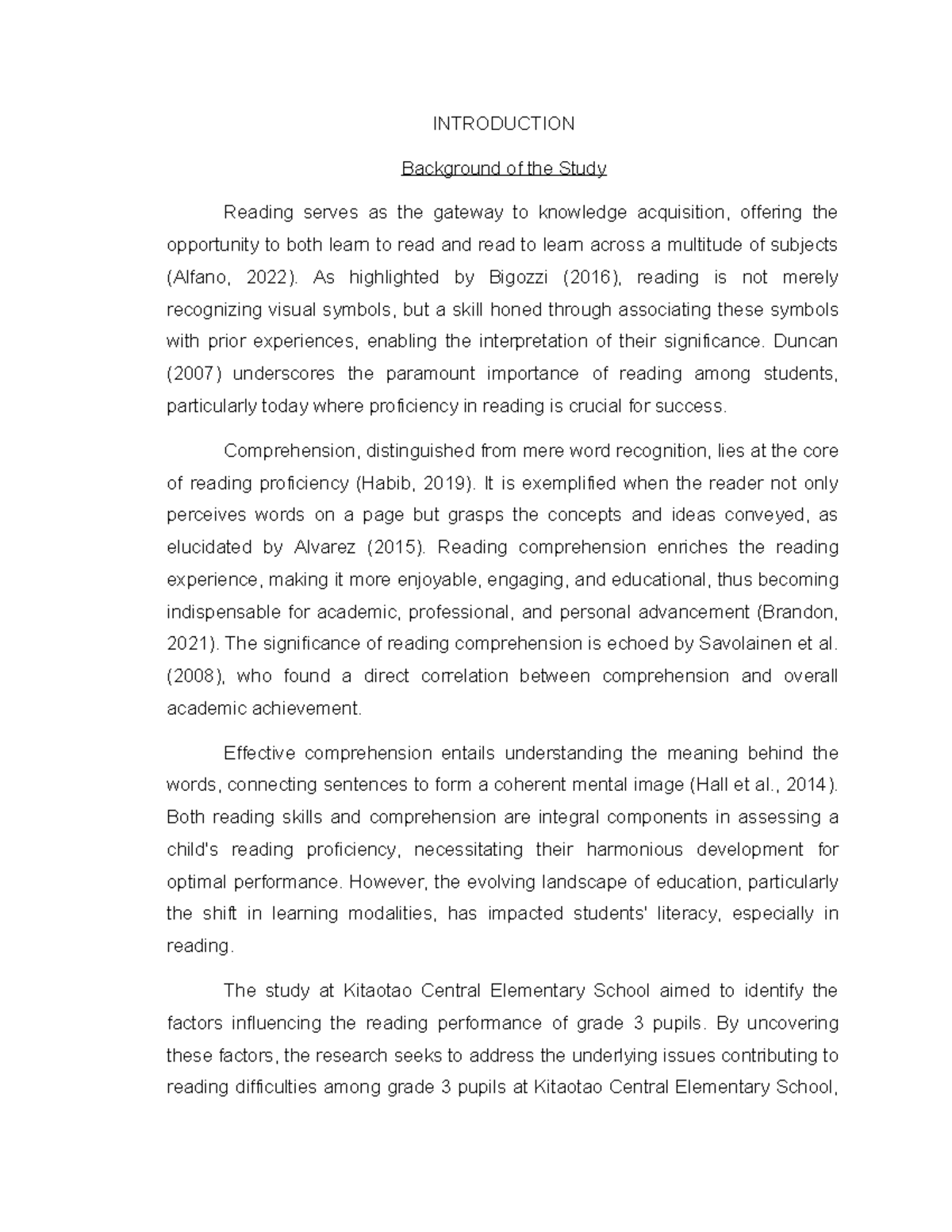 Thesis Final - INTRODUCTION Background of the Study Reading serves as ...