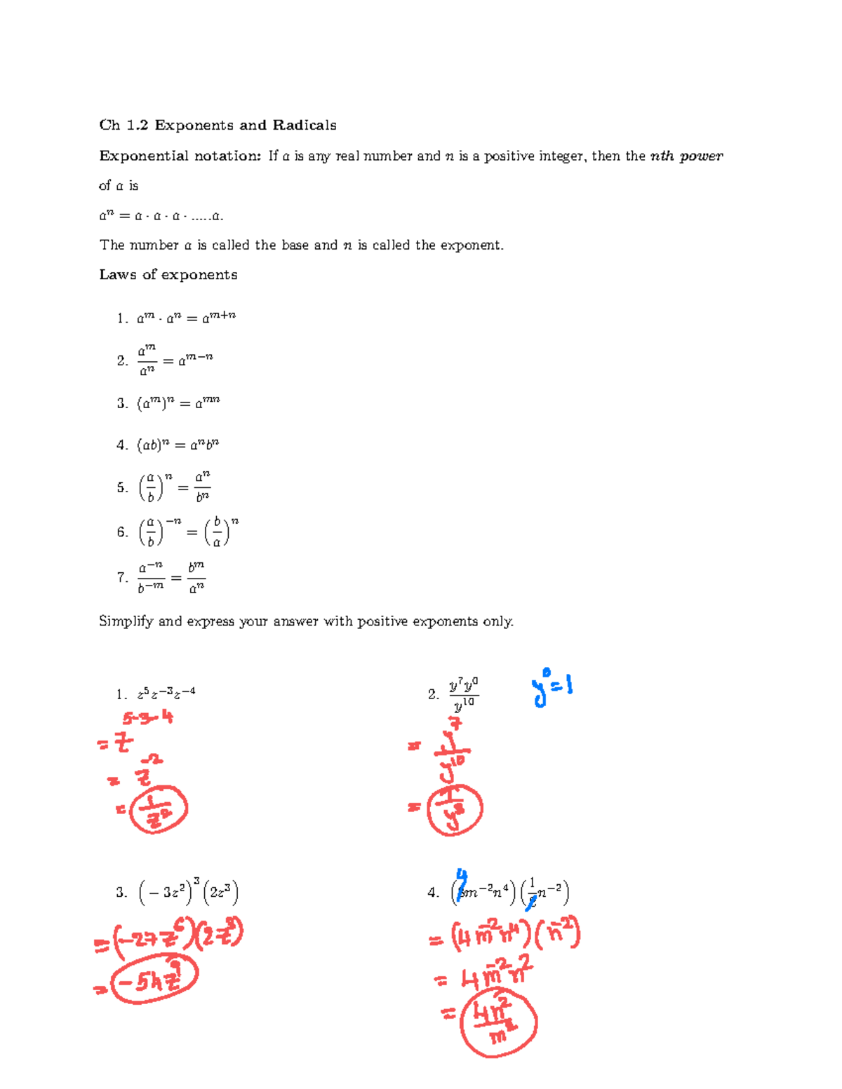 2022-09-06 Precalc PART 1 - Ch 1 Exponents and Radicals Exponential ...
